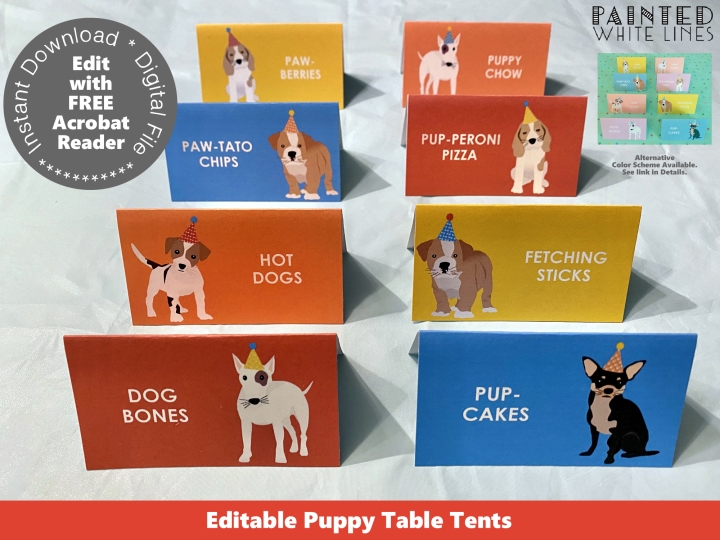 PRINTABLE PARTY SUPPLIES | Puppy Table Tent Cards Template | PAINTED ...